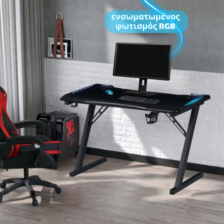 Γραφείο Gaming Ξύλινο με Μεταλλικά Πόδια RGB GB-001 120x60x75εκ ...